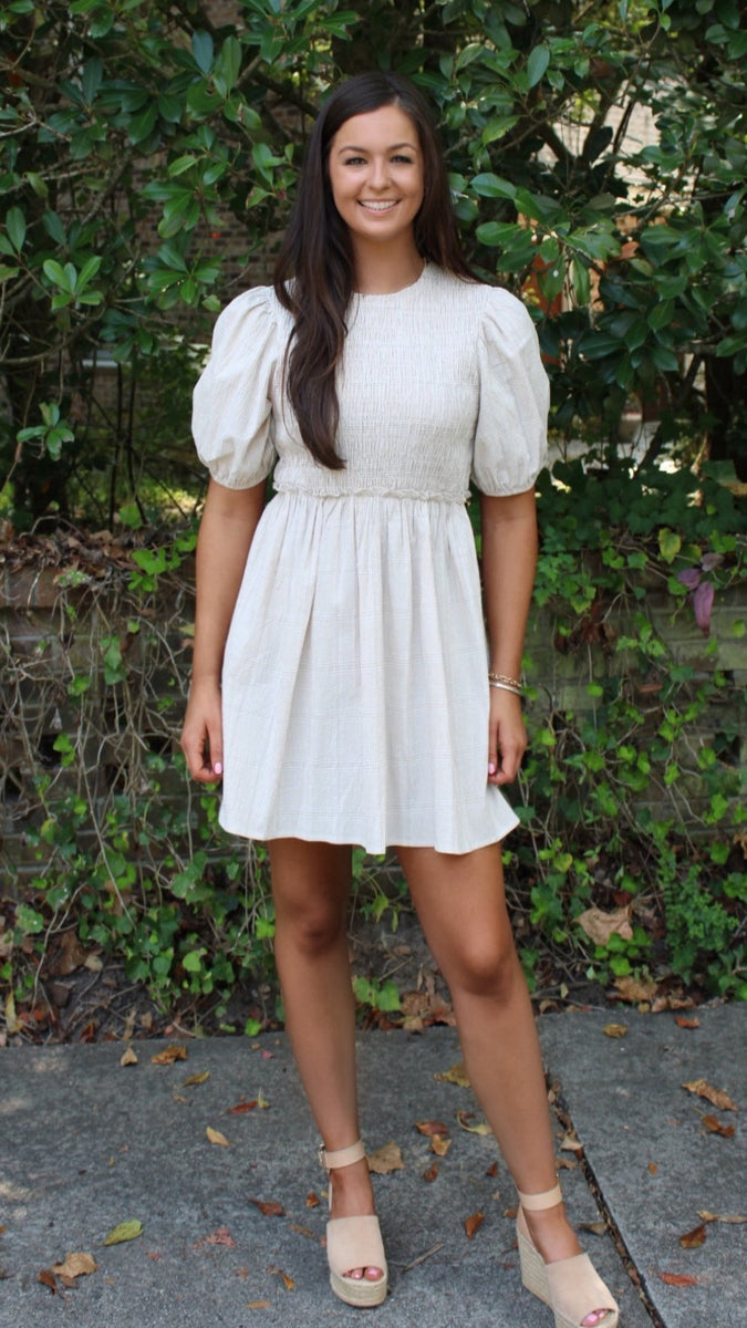 Ella Mini Dress - Beige – Annie Finch Boutique